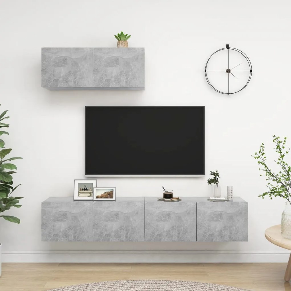 TV skříňky 3 ks betonově šedé kompozitní dřevo 3079121