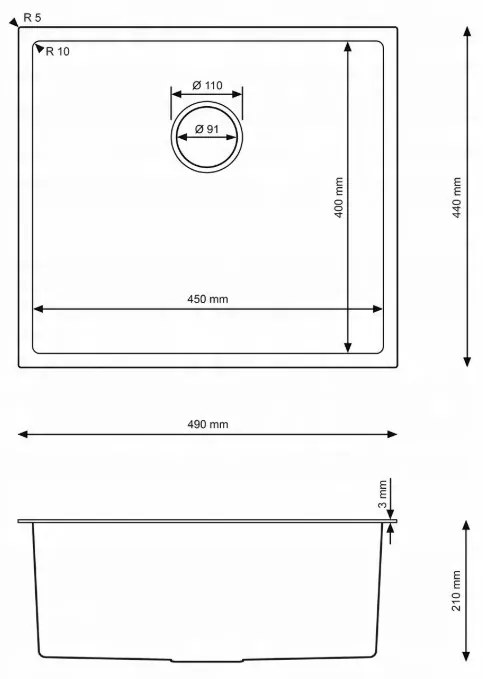 Erga HD, 1-komorový ocelový dřez 490x440x210 mm, zlatá, ERG-MLS-HD4944G