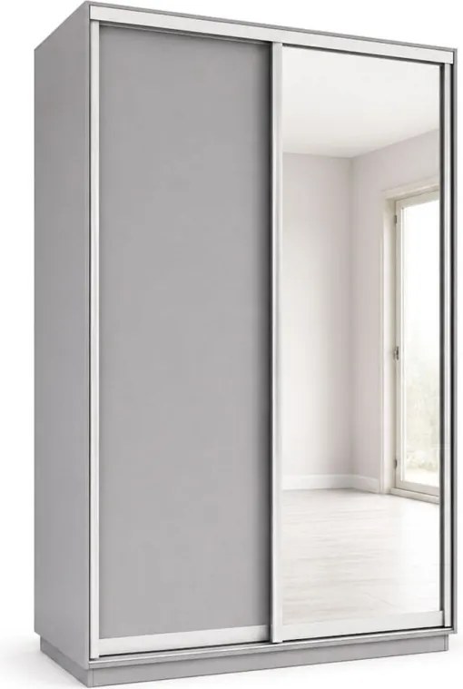 Skříň s posuvnými dveřmi 1400x2200x600 1LTD 1 Zrcadlo myší šedá, profil stříbrný