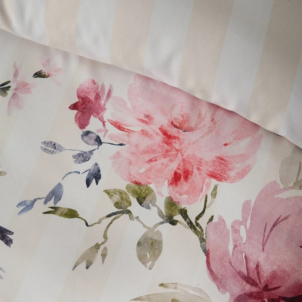 Krémové povlečení na jednolůžko 135x200 cm Floral Stripe – Catherine Lansfield