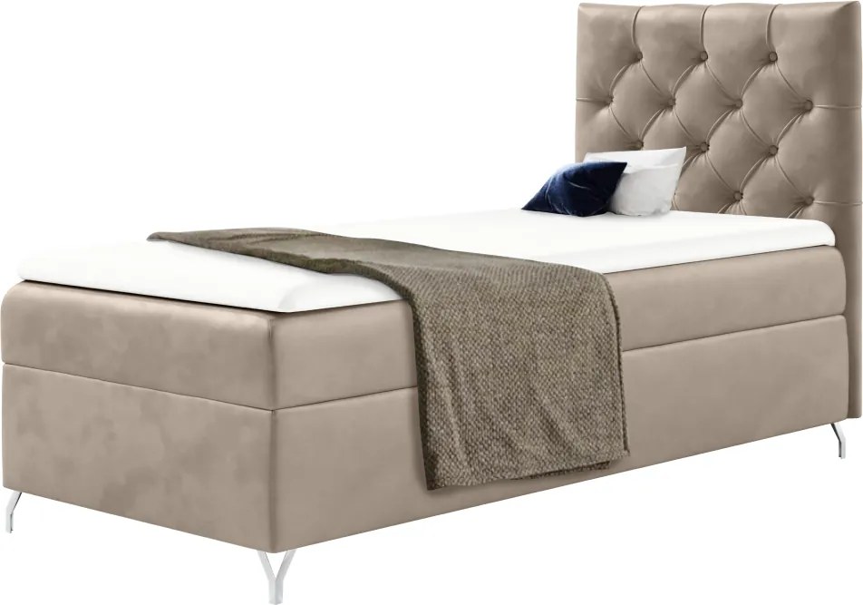Boxspringová postel, 90x200, béžová látka Velvet, pravá, GULIETTE + dárek