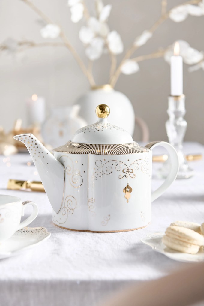 Pip Studio Royal Winter konvice 1.65l, bílá (Velká porcelánová konvice)