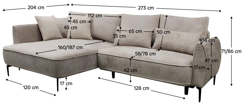 Kondela Rohová sedací souprava, šedobéžová Taupe, levá, MURIEL ROH