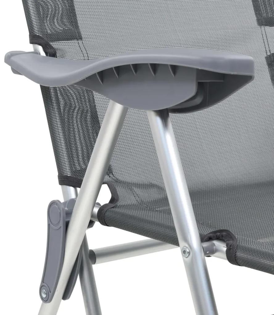 Skládací kempingové židle s podnožkami 2 ks šedé textilen - Default Title