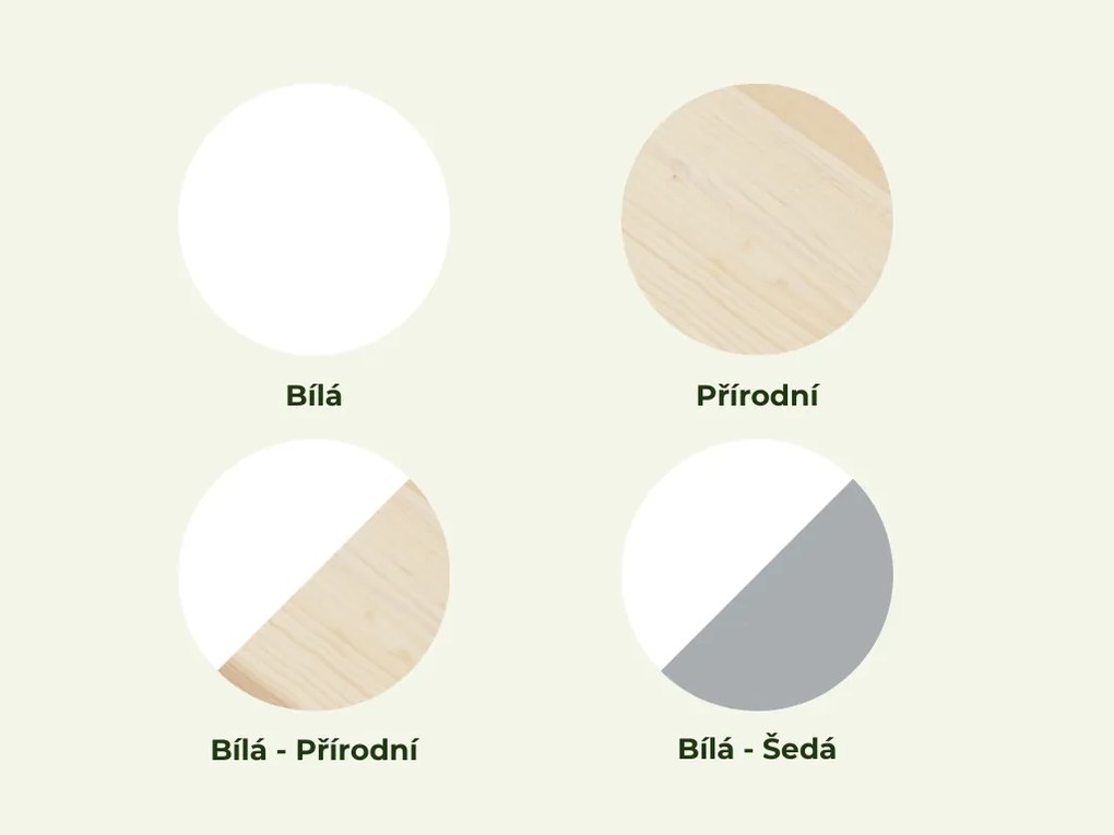 WoodPassion Zvýšená dřevěná postel PATRO s úložnými schody 90x200 cm Zvolte barvu: Bílá - Šedá, Zvolte stranu: Vlevo