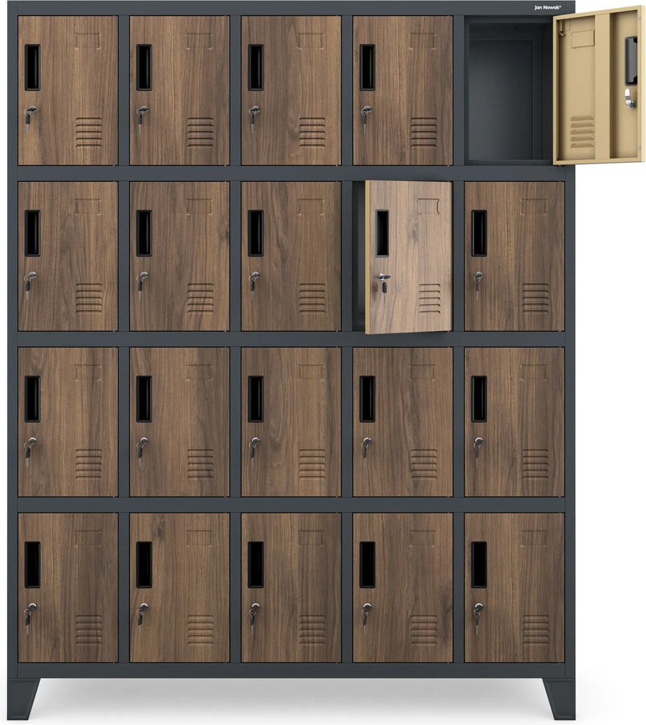 Skříň s 20 uzamykatelnými boxy, antracit/ořech, 1360x1720x450 mm: ROBERT Eco Design