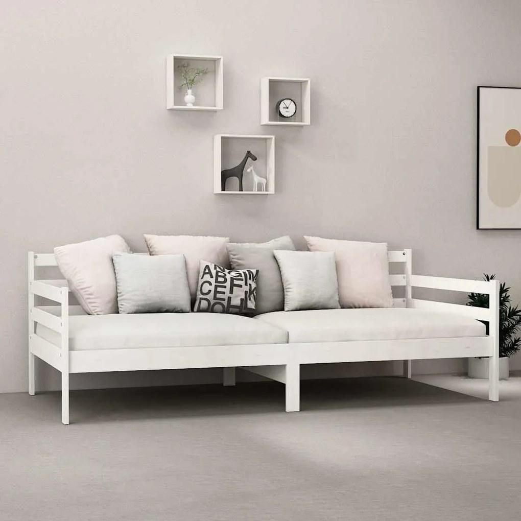 Denní postel s matrací 90 x 200 cm bílá masivní borové dřevo 3083600