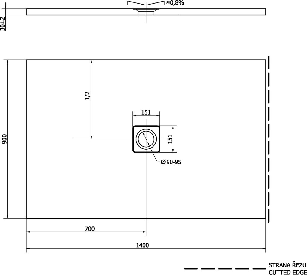 Polysan, FLEXIA sprchová vanička z litého mramoru s možností úpravy rozměru 140x90x3cm, 72897