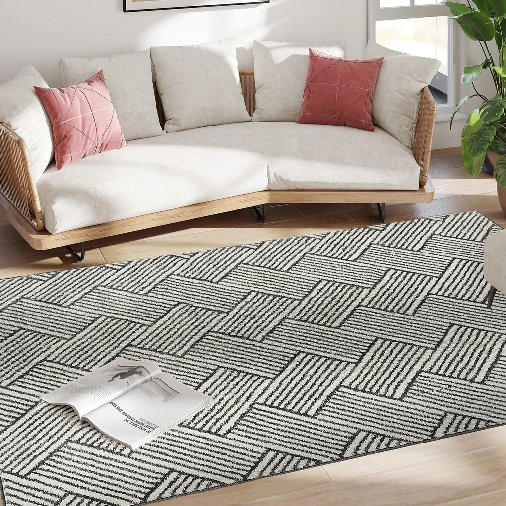 HOMCOM Koberec do obývacího pokoje 200 x 140 cm s krátkým vlasem, praní v pračce, hypoalergenní, do obývacího pokoje, ložnice, kanceláře, světle šedý