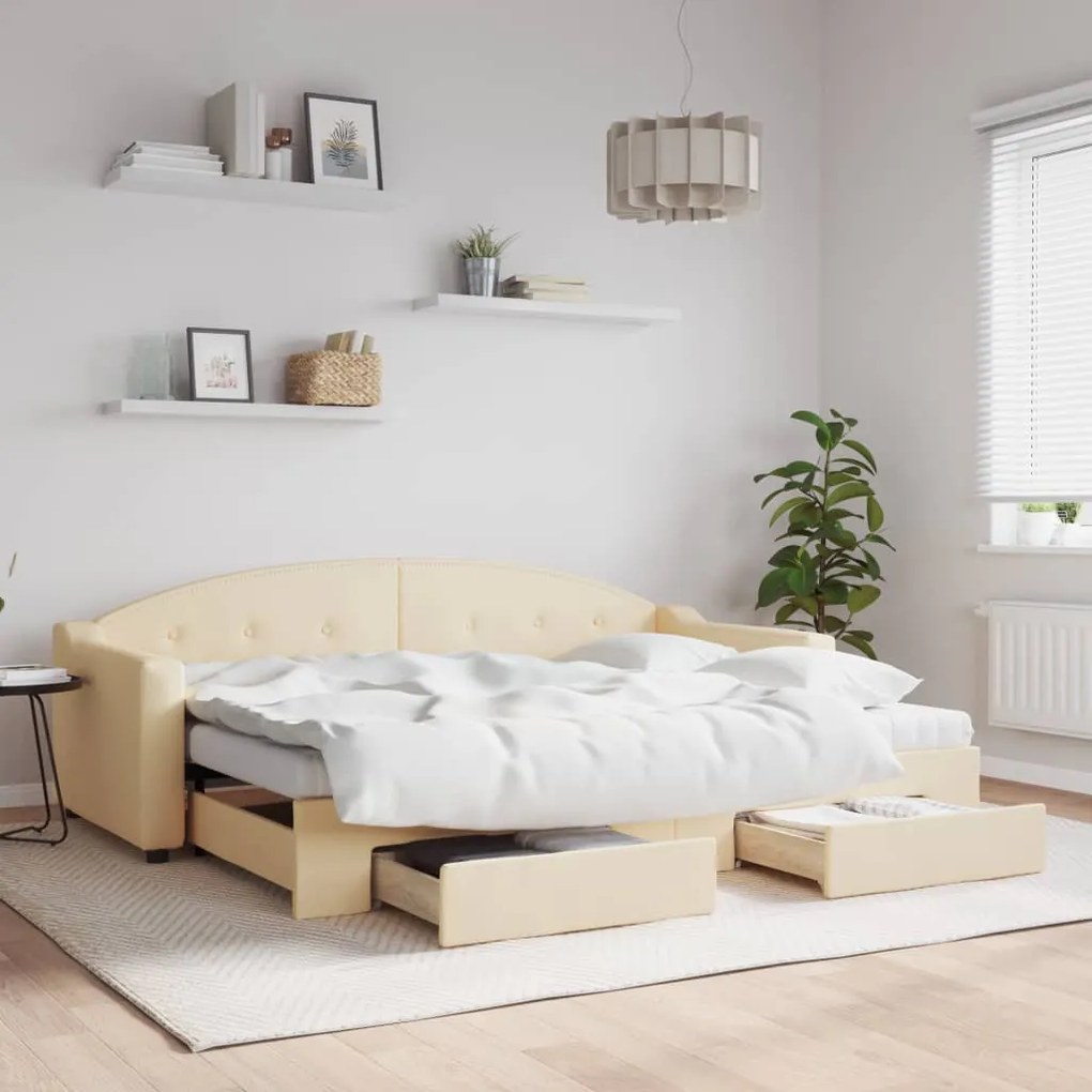 Válenda s přistýlkou a zásuvkami krémová 80 x 200 cm textil 3197565