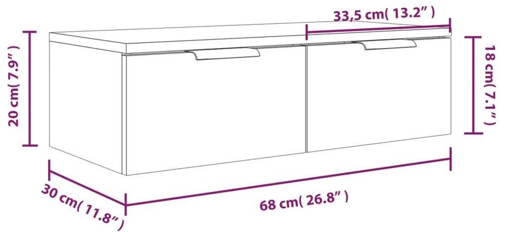 vidaXL Nástěnné skříňky 2 ks hnědý dub 68x30x20 cm kompozitní dřevo