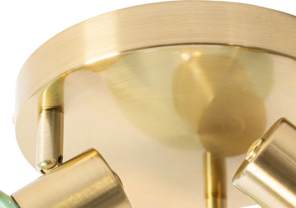 Art Deco stropní svítidlo zlaté se zeleným sklem 3-světelné - Vidro