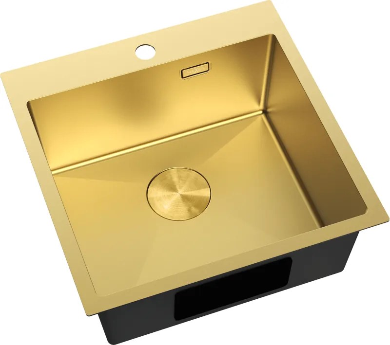 Mexen Solix, 1-komorový nerezový dřez 500 x 500 mm, broušená zlatá, 6407501000-55