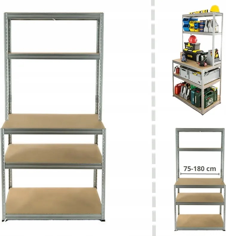 Kovový pracovní stůl, dílenský regál, garážový pracovní stůl 196x100x60