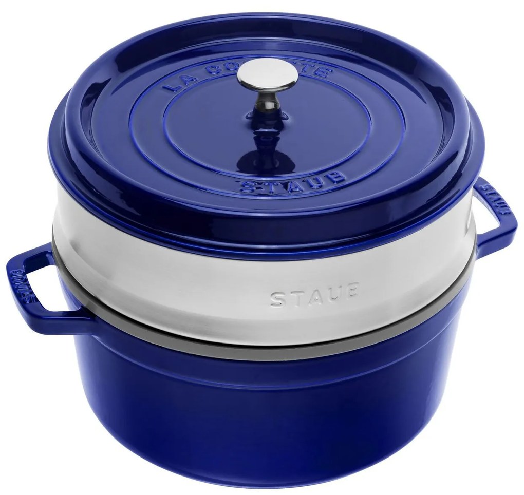 Staub Cocotte hrnec kulatý s napařovací vložkou, 26 cm/5,2 l tmavě modrý, 1133891