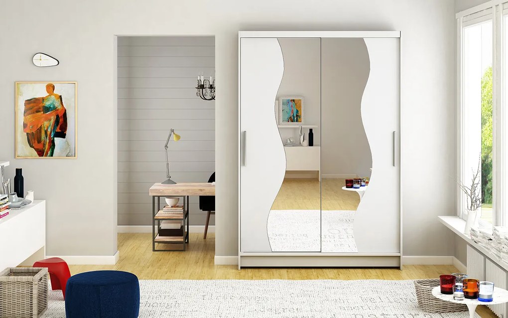 ADRK Šatní zrcadlová skříň posuvná OSWALD W 120, bílá