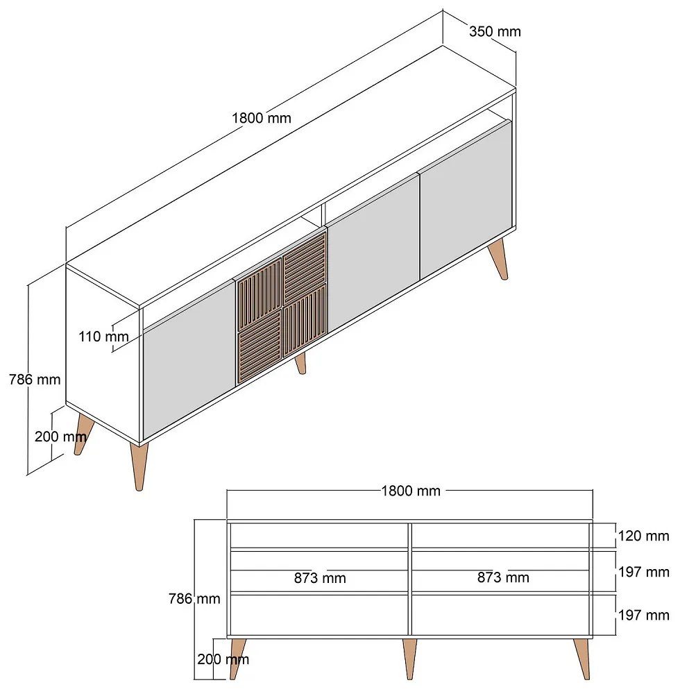 Designová komoda Cadelaria 180 cm ořech