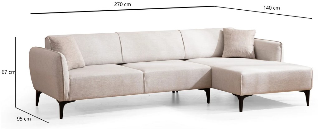 Hannah Home Rozkládací béžová pohovka BELISSIME s lenoškou vpravo 560ARE1808