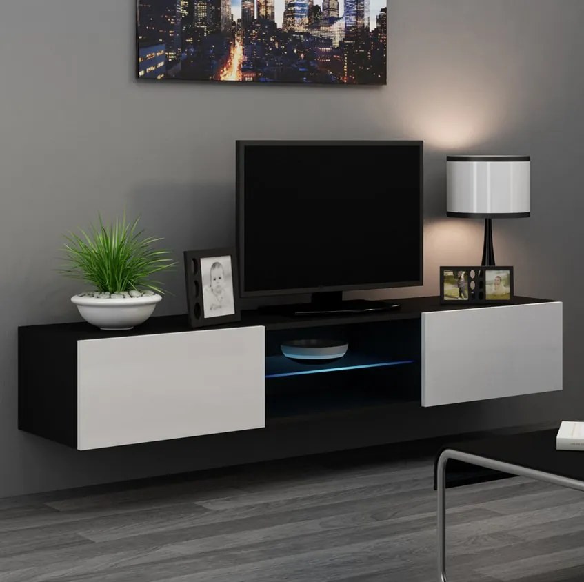 Cama Meble Nástěnný TV stolek CAMA VIGO 180 GLASS Barva: černá/bílá
