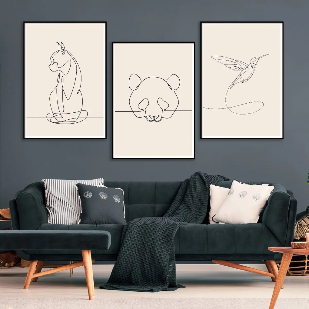 DecoKing - Sada nástěnných plakátů - Sketchline - Animals-3 * 70x100