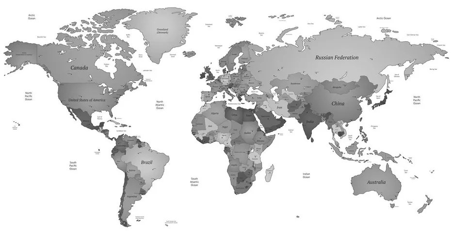 Obraz mapa světa v barvách černobílé