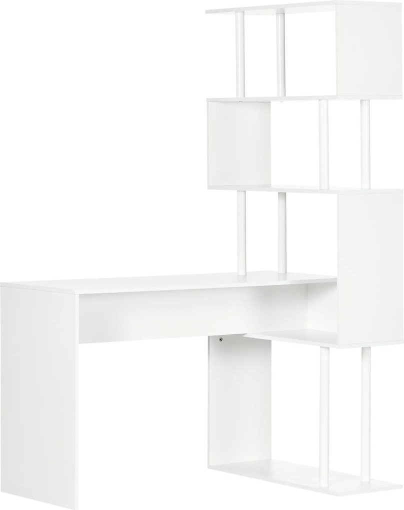 HOMCOM Rohový stůl se zásuvkami Moderní design L-tvarový počítačový stůl s dřevěnými policemi 120 x 80 x 176 cm Bílá