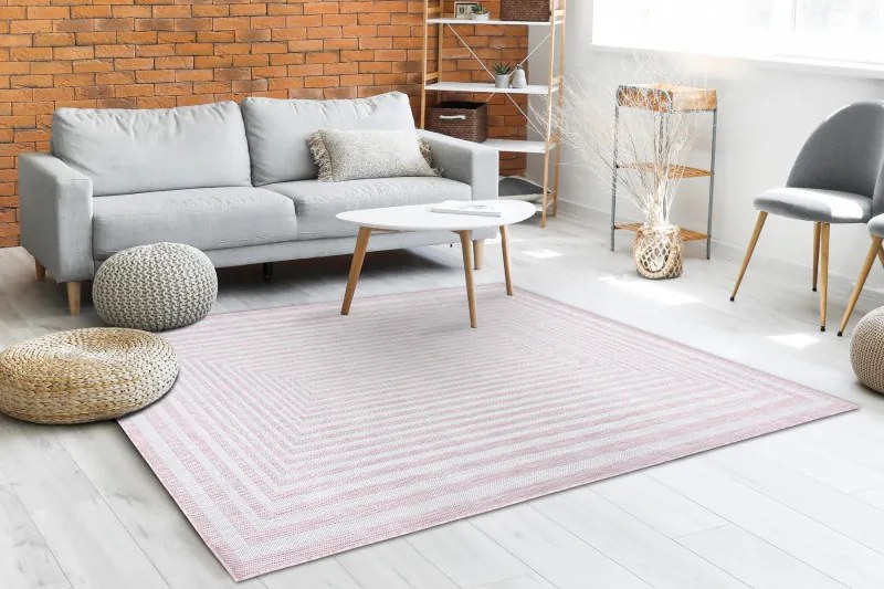 Kusový koberec Sion Sisal Labirinth 22376 pink/ecru – na von aj na doma, 80x150, ružová, chodba / predsieň, Dywany Łuszczów