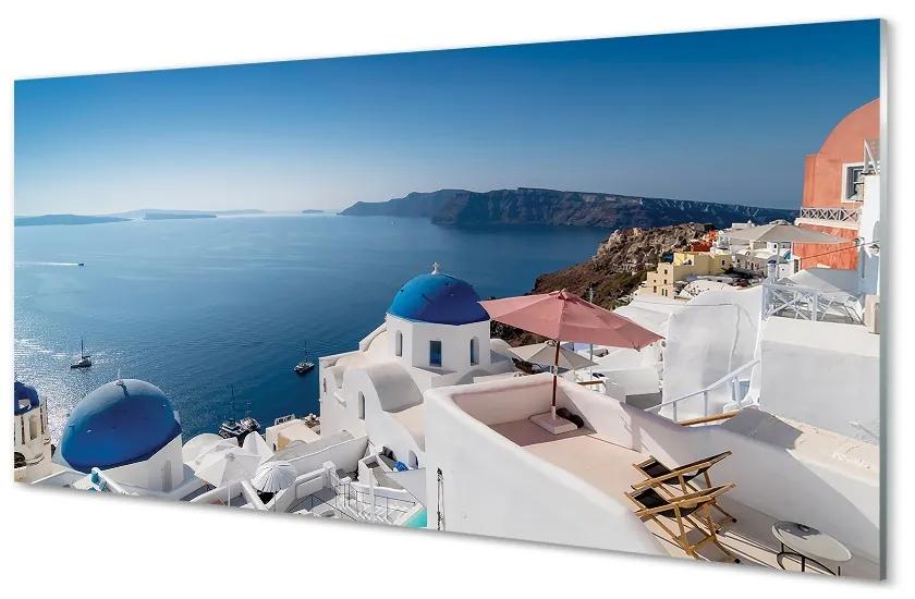 Obraz na skle Řecko sea panorama budov 120x60 cm