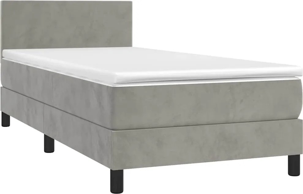 Box spring postel s matrací a LED světle šedá 100x200 cm samet 3134267