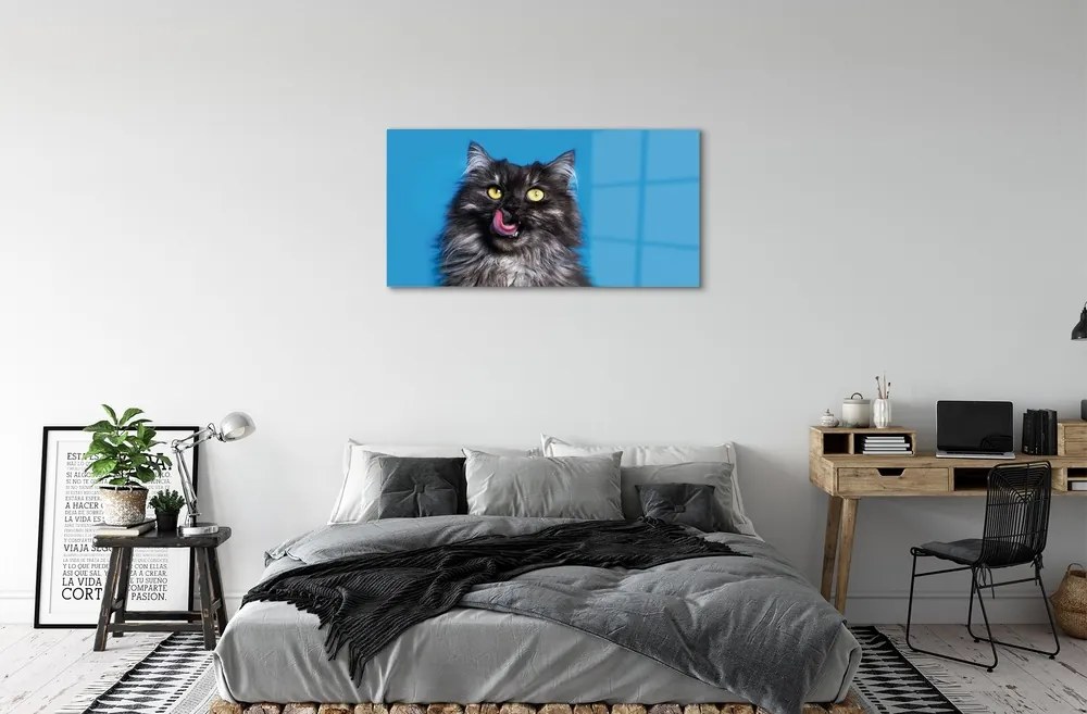 Obraz na skle Oblizujący kočka 125x50 cm