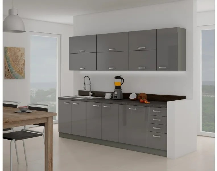 Nábytek Elegance Kuchyňská linka GRÉTA 120/180cm = Dolní skříňky: 80cm dřezová, 40cm zásuvková, Horní skříňky: 80cm plná, 40cm, 60cm digestořová.