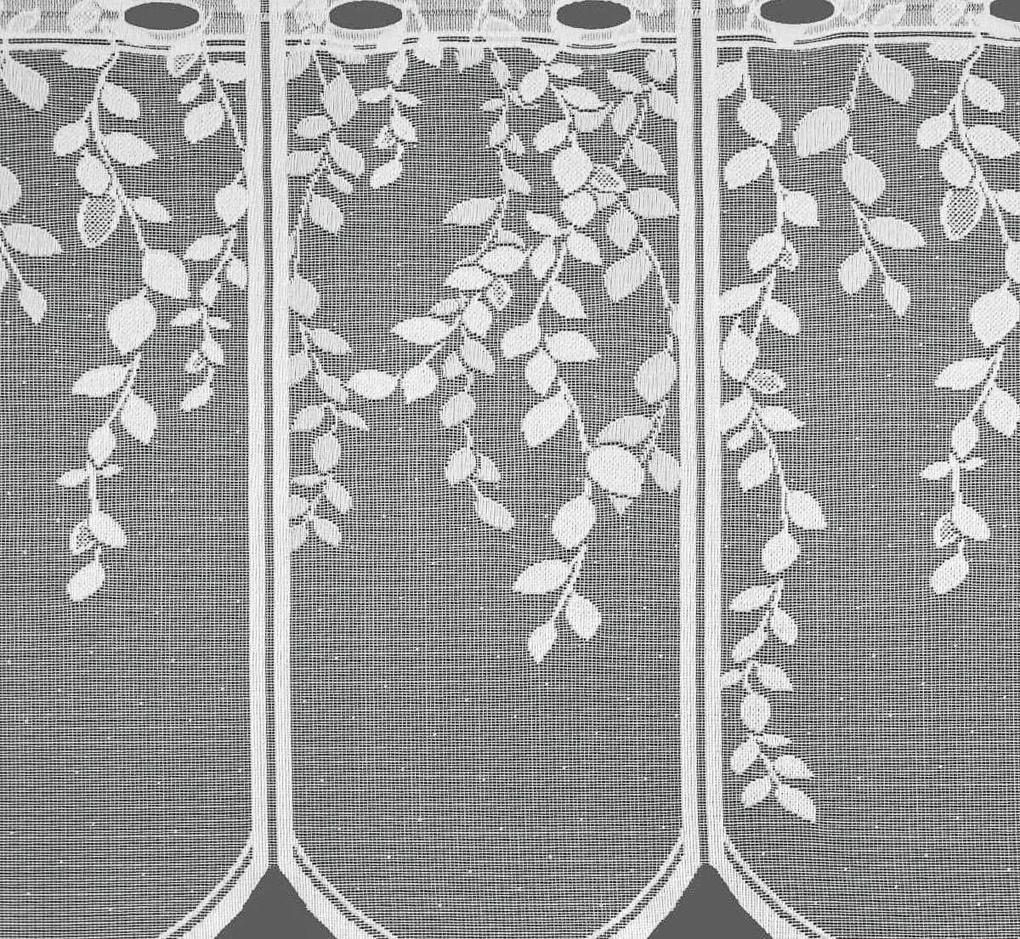 Buona Ventura žakárová vitrážová záclona 607414/011, lístečky, bílá, výška 75cm (v metráži)