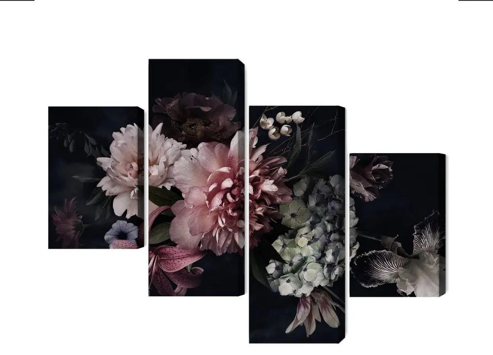 Vícedílný obraz Květiny Ve Stylu Vintage Na Tmavém Pozadí Nedostatek Nedostatek Plátno Canvas 80x50
