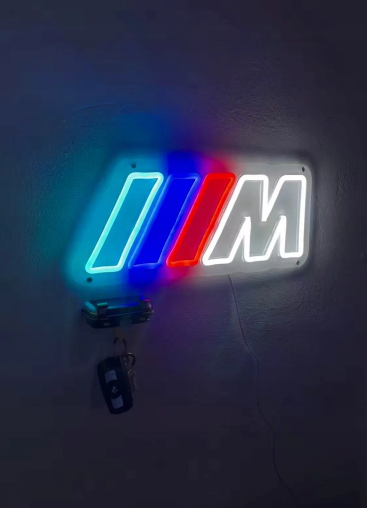 Bmw M-Power 36x15 cm Neon Led Nástěnná Dekorace Usb Lampička Režim Stmívání