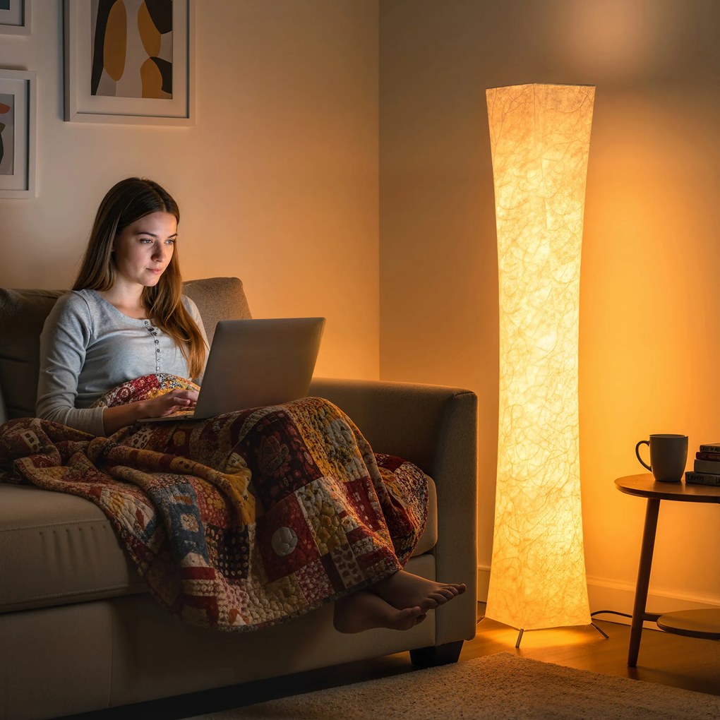HOMCOM Stojací lampa s papírovým stínidlem, nožní spínač, 3 úrovně jasu, bílá