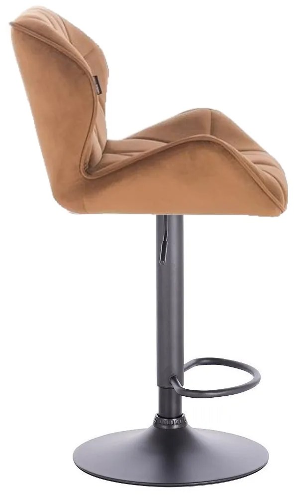Velurová barová židle MILANO - hnědá (medová) na černé podstavě