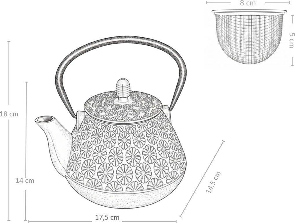 Litinová čajová konvice s filtrem TAKI, 1000 ml, černá