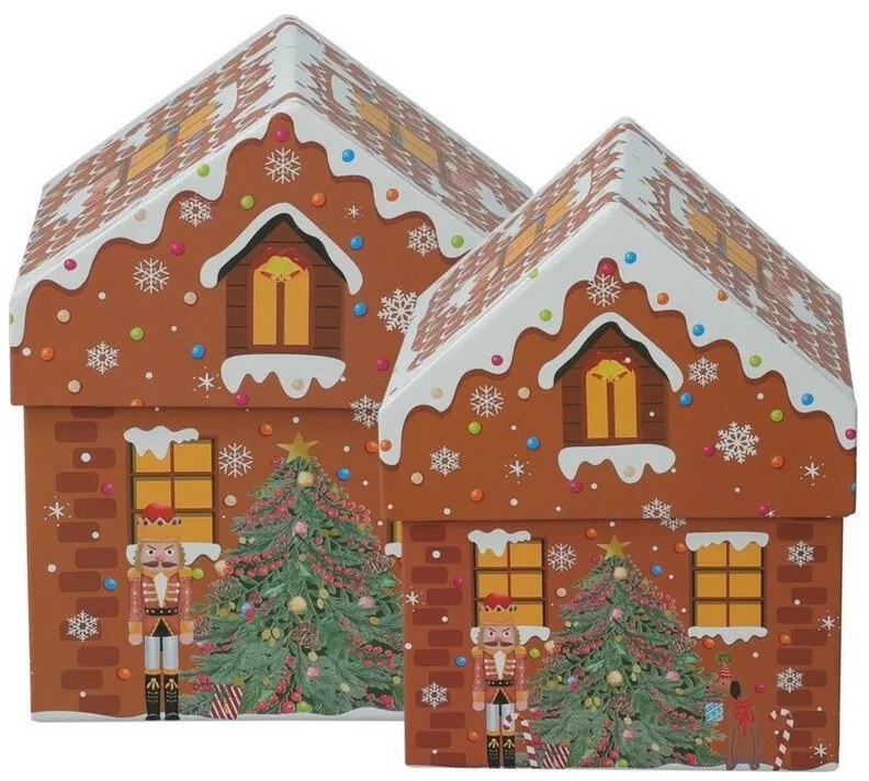Sada vánočních dárkových krabic Cookie Houses, 2 ks, hnědá