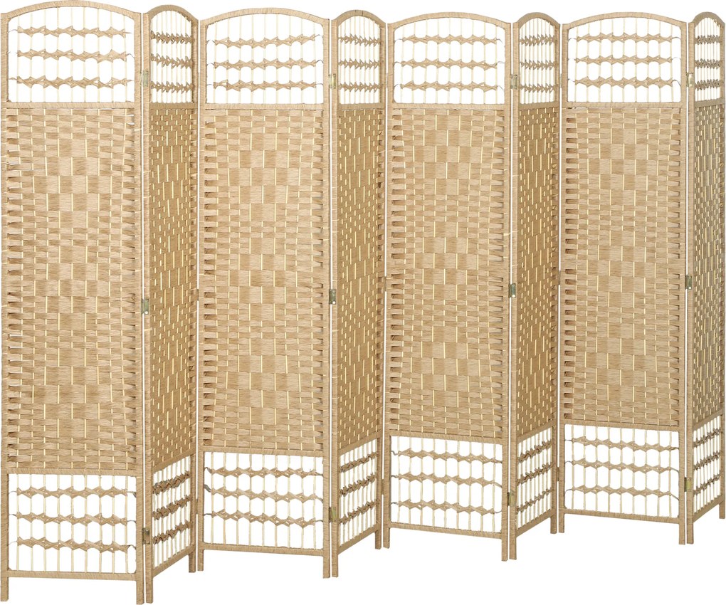 HOMCOM vnitřní paravent z dřeva, dělicí stěna skládací, 8 panelů, 320 x 170 cm, přírodní dřevo