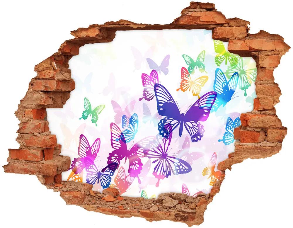 Wallmuralia Díra 3D fototapeta na stěnu Barevní motýli 90x70 cm