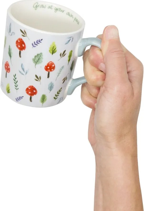 Porcelánový hrnek Houbičky, 280 ml – s motivem hub a nápisem Grow at your own pace