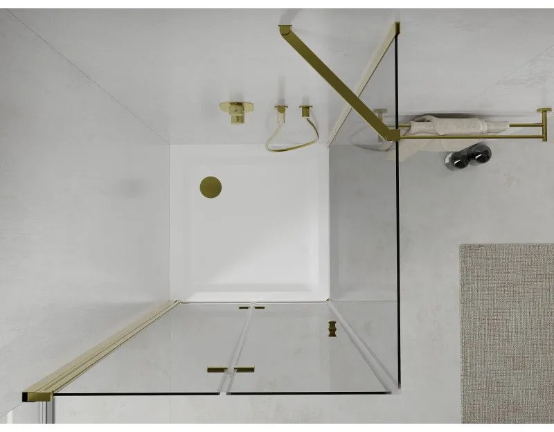 Mexen Lima sprchový kout 70x70cm, 6mm sklo, zlatý profil - čiré sklo + Slim sprchová vanička - 856-070-070-50-00-4010