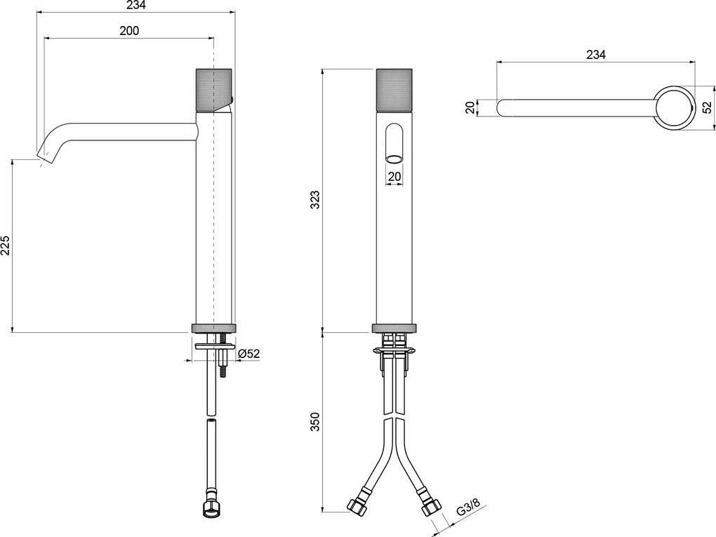 Sapho Ultratap umyvadlová baterie stojánková vysoká bez výpusti prodloužená hubice matná zlatá UT007TG