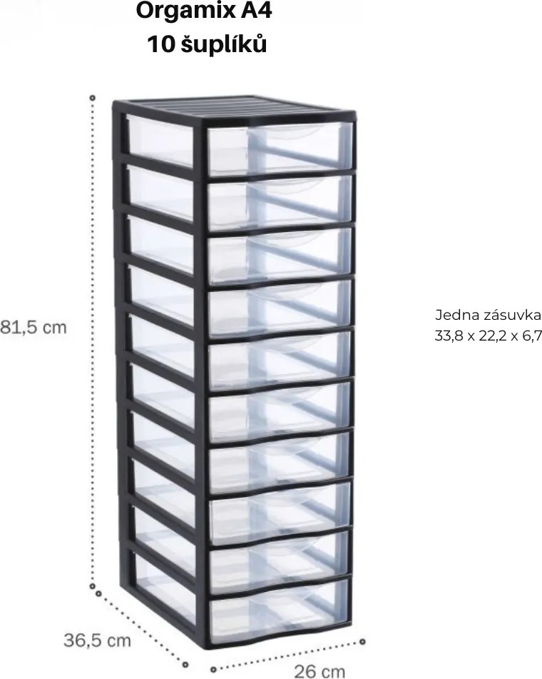 SUNDIS Úložný box s 10 zásuvkami, antracit, OFFICEMIX A4