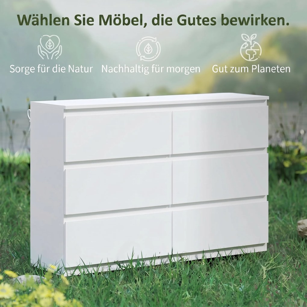 HOMCOM komoda s 3 zásuvkami, moderní bezúchytový design pro obývací pokoj, ložnici a předsíň – bílá (112 × 34 × 75 cm)