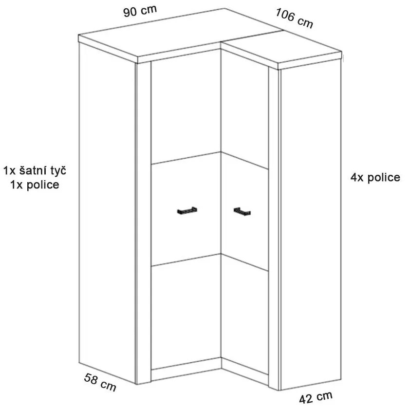 INDIANAPOLIS s | šatní skříň I-14 K ROHOVÁ | 106x90 cm | jasan světlý