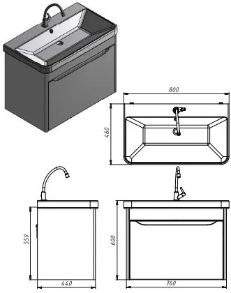 Kingsbath Livorno Structure Grey 80 koupelnová skříňka s umyvadlem