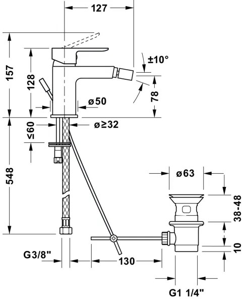 Duravit DC2400011046 - Bidetová baterie D-CODE matná černá