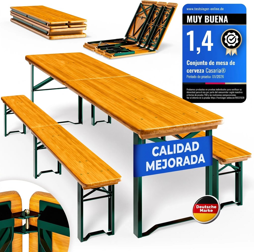 Pivní set se stolem a lavicemi 220cm skládací 10 osob vysoké nosnost masivní dřevo