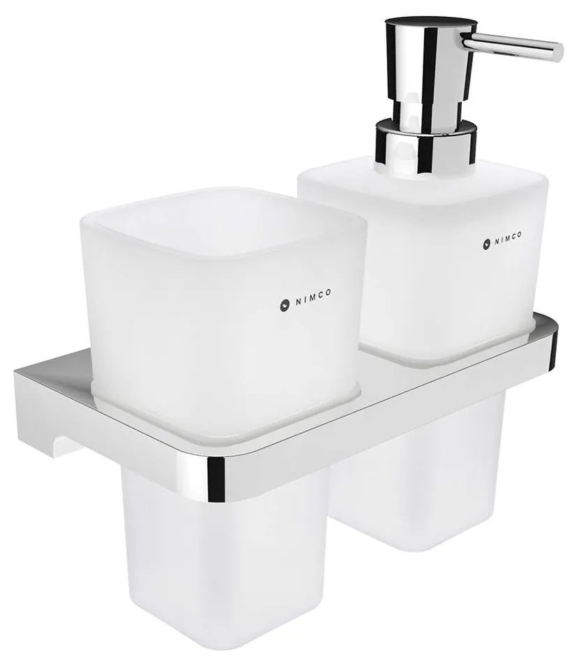 Nimco Maya - Dávkovač mýdla a pohárek s držákem, matné sklo/chrom MA 2905831H-26